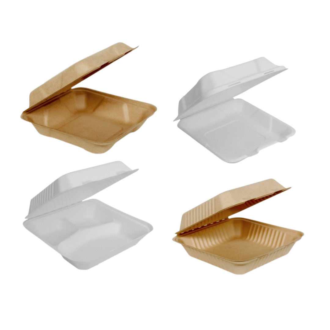 Sugarcane Clamshell Takeaway Container - Various sizes & compartments ...